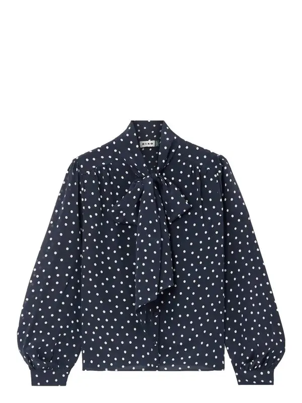 Rixo Melaina Pussy-bow Polka-dot Silk Blouse - Navy Blue