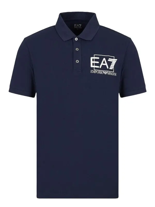 EA7 Logo-print Cotton Polo Shirt - Black