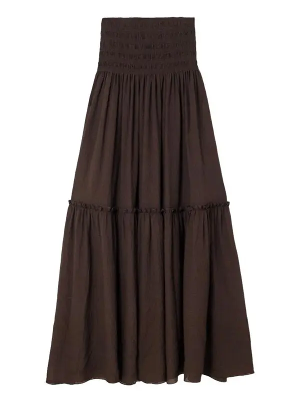 JOSEPH Folia Shirred Tiered Maxi Skirt - Darkbrown