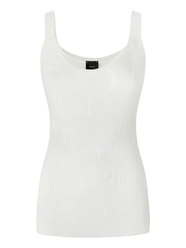 Pinko Ribbed Tank Top With Distressed Detail - White