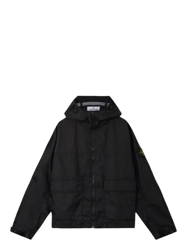 Stone Island Logo Patch Hooded Jacket - Black