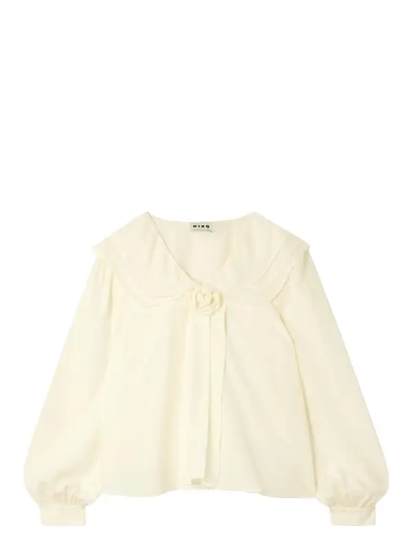 Rixo Emelin Floral Appliqué Peter Pan Collar Blouse - Ivory
