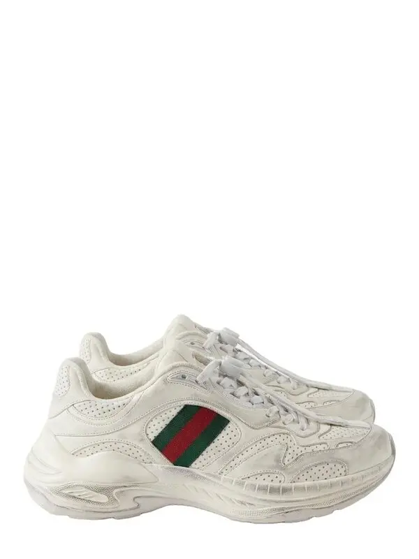 Gucci 2.0 Washed-effect Leather Sneakers - White