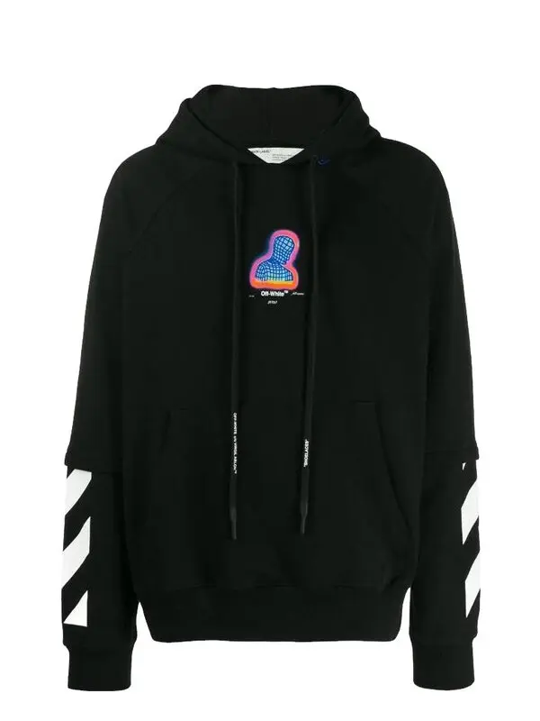 Off-White Hooded Sweater With Rope Straps And Graphic Print - Black