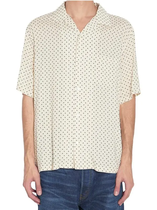 Celine Bowling Shirt In Micro Triomphe Print Viscose - White