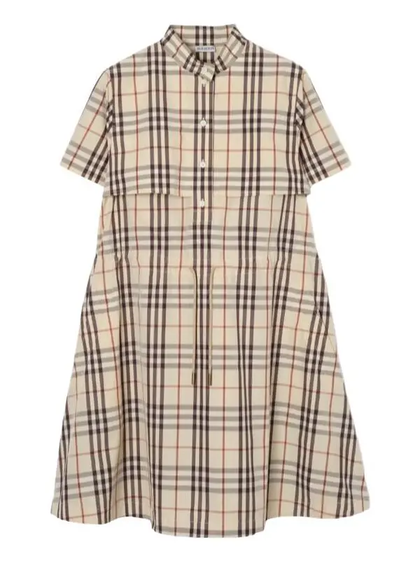 Burberry Checked Drawstring Shirt Dress - Almond Beige