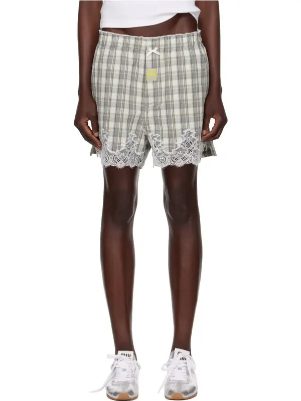 Martine Rose Seersucker Checkered Shorts With Lace Trim - Red