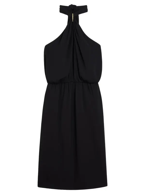 Celine Draped Barrette Dress In Silk Cady - Black