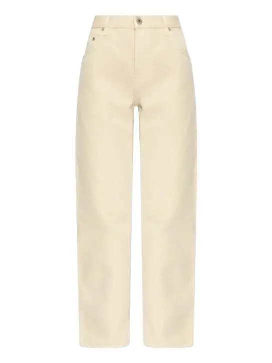 Burberry Logo Patch Straight-leg Trousers - Cream