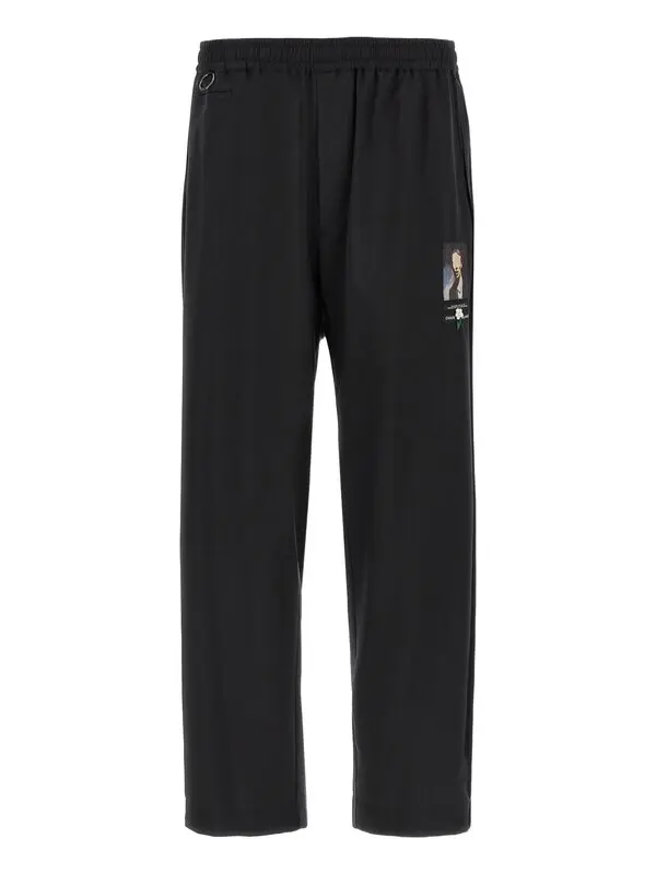 Undercover Wide-leg Elasticated Waist Trousers With Jacquard Patch - Black