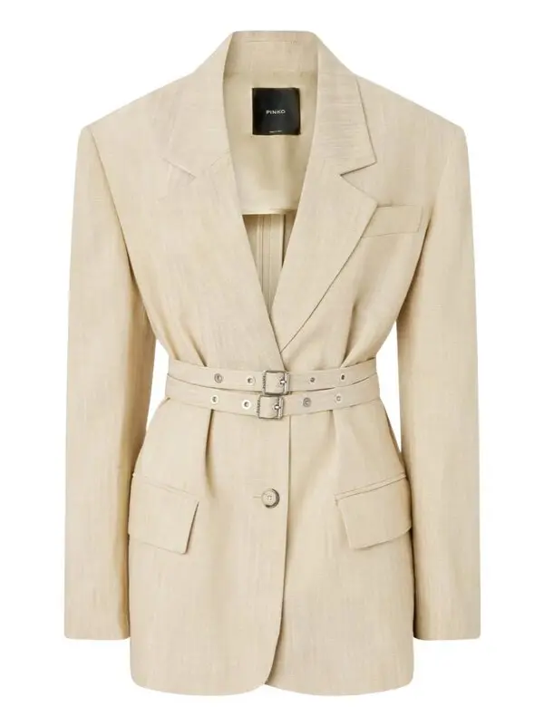 Pinko Belted Oversized Blazer Jacket - Nude