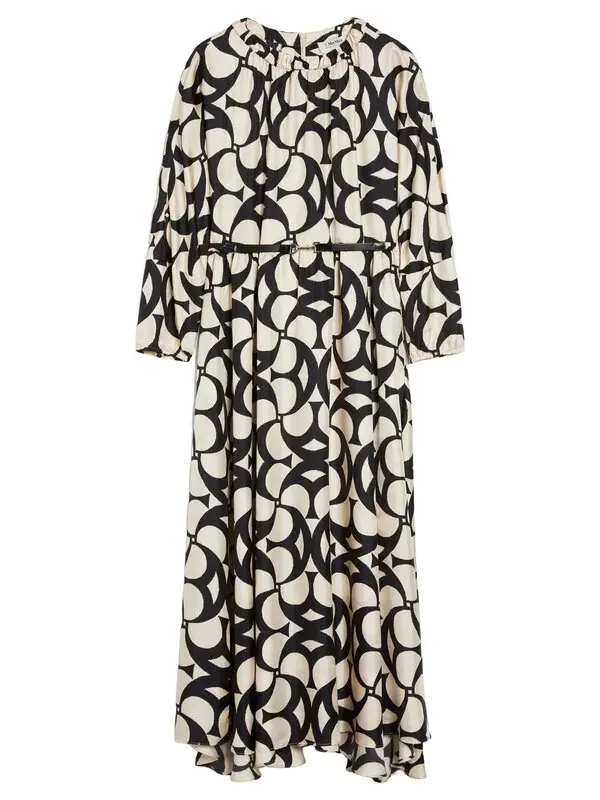Max Mara Printed Silk Flared Maxi Dress - Black