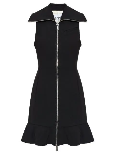 GANNI Zip-up Ruffled Hem Dress - Black