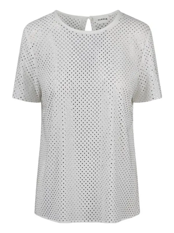 P.a.r.o.s.h Embellished Round Neck Short Sleeve Blouse - White