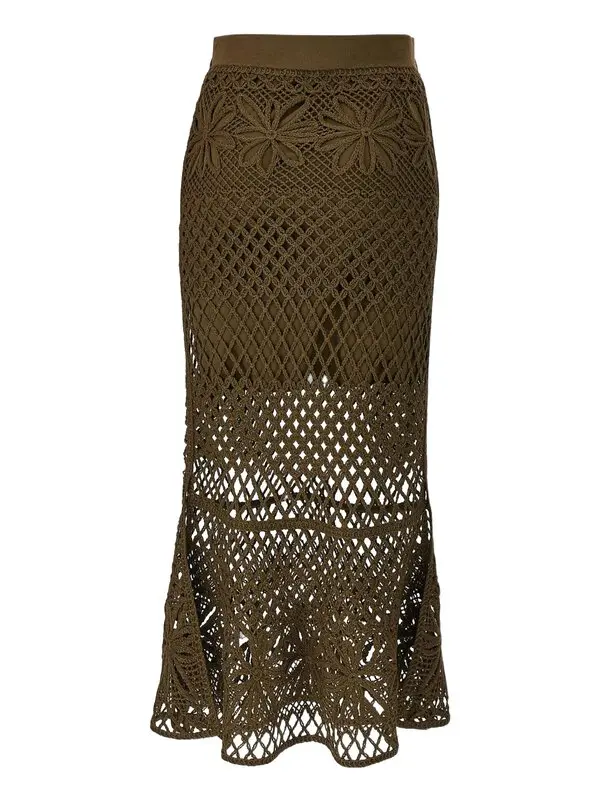 Pinko Crispo Fancy Crochet-effect Long Skirt - Green
