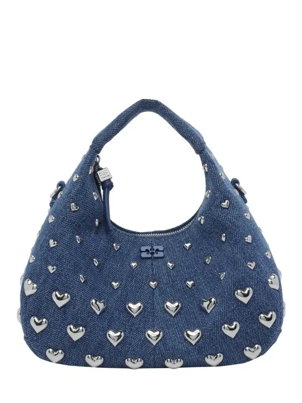 GANNI Denim Stud Mini Hobo Bag - Blue