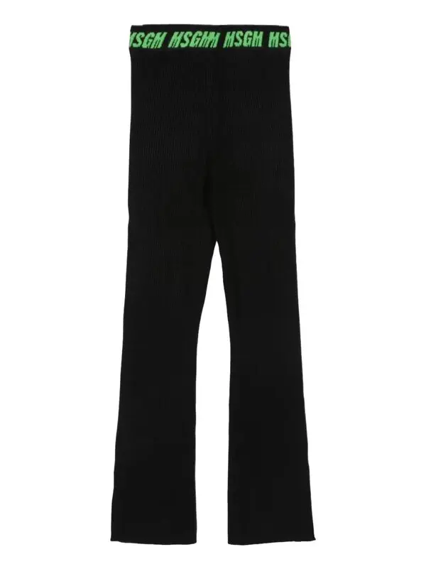 MSGM Ribbed Trousers With Logo Belt - Black