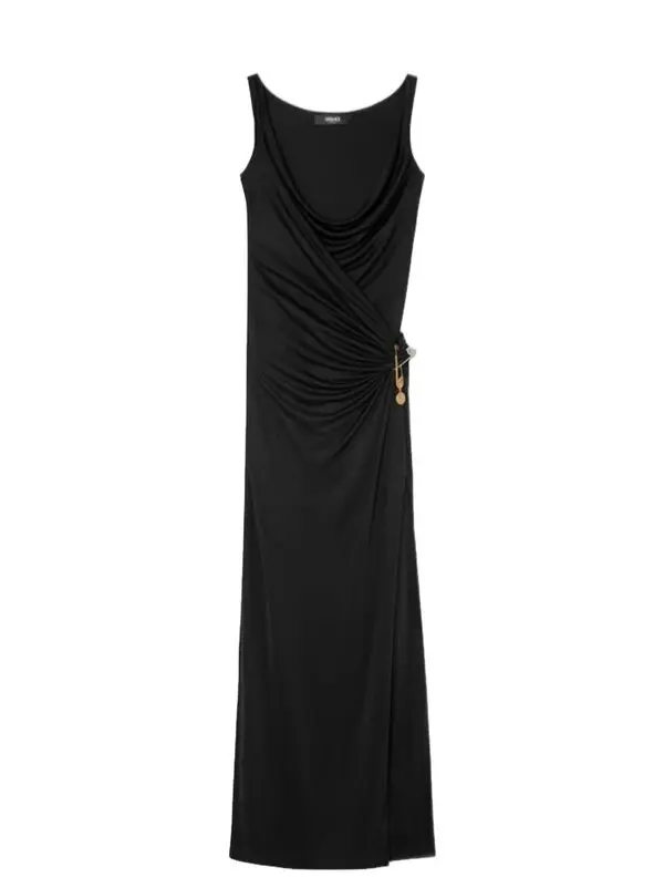 Versace Sleeveless Safety Pin Detailed Maxi Dress - Black