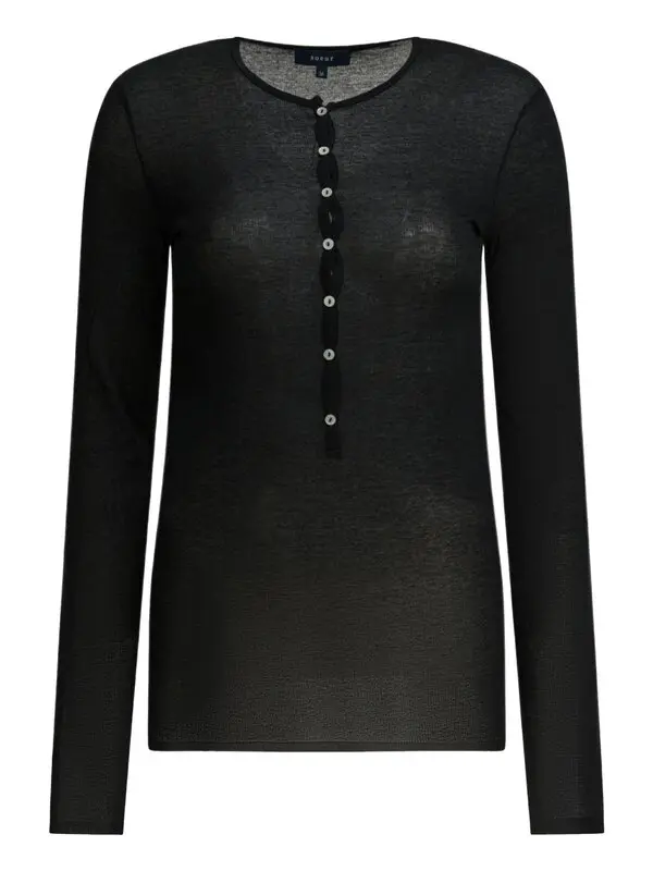 Soeur Buttoned Long Sleeve Knitted Top - Black