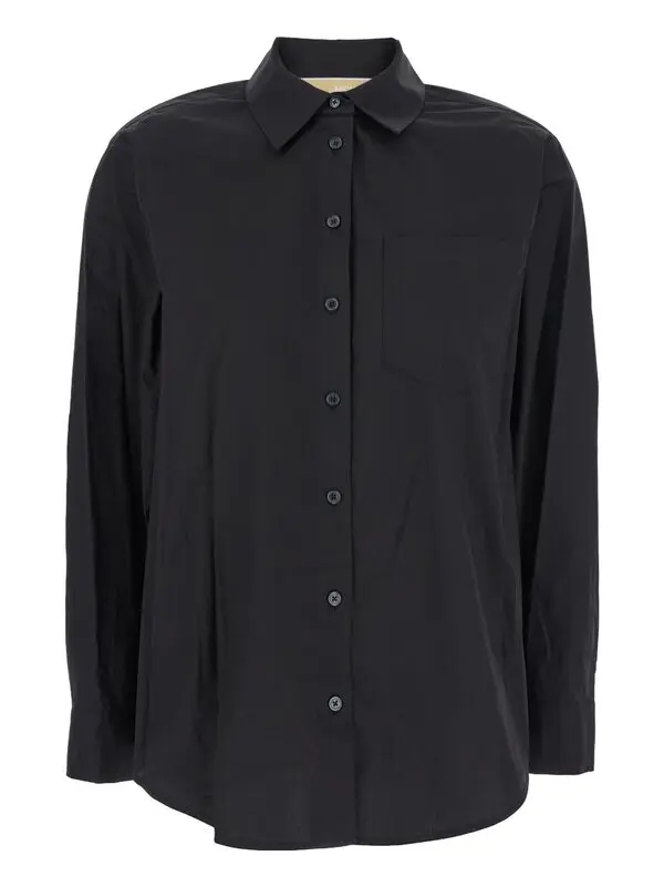 Michael Kors Stretch Poplin Shirt With Classic Collar - Black