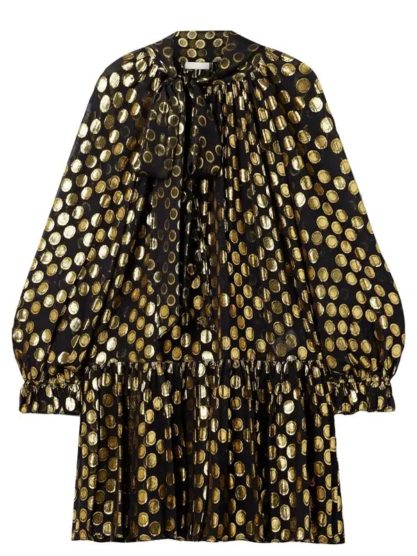 Ulla Johnson Loretta Metallic Fil Coupé Silk-blend Crepe De Chine Mini Dress - Black