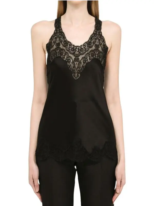 Balenciaga Lace Detail Sleeveless Tank Top - Black