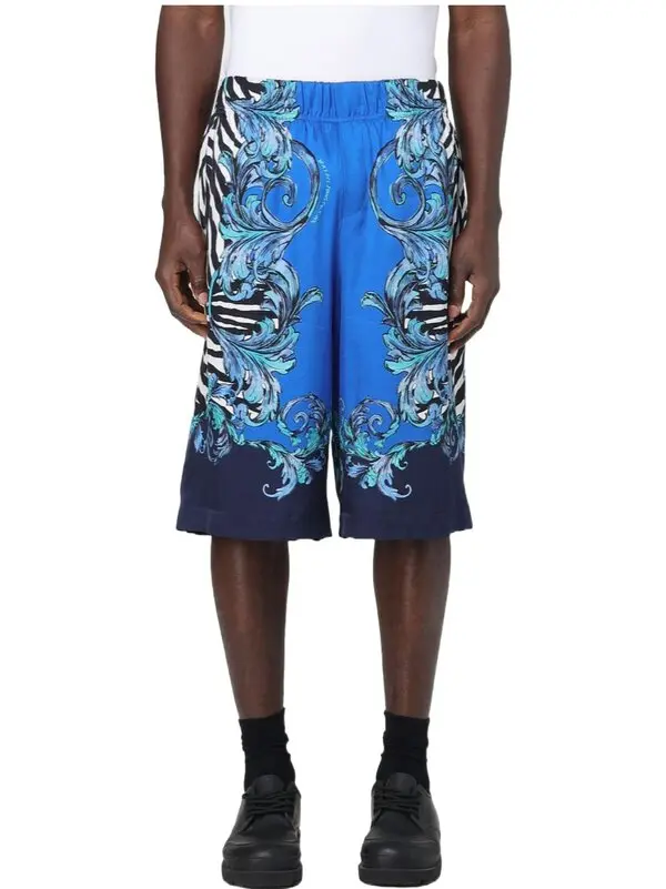 Versace Barocco-print Elastic Waist Shorts - Blue