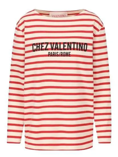 Valentino Garavani Striped Long Sleeve Top - Red