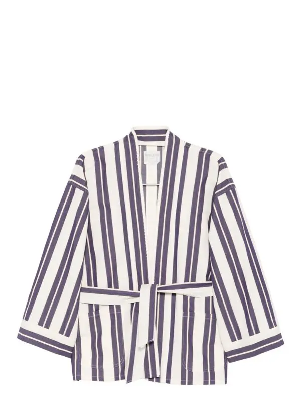 FORTE_FORTE Striped Casual Jacket With Waist Tie - White