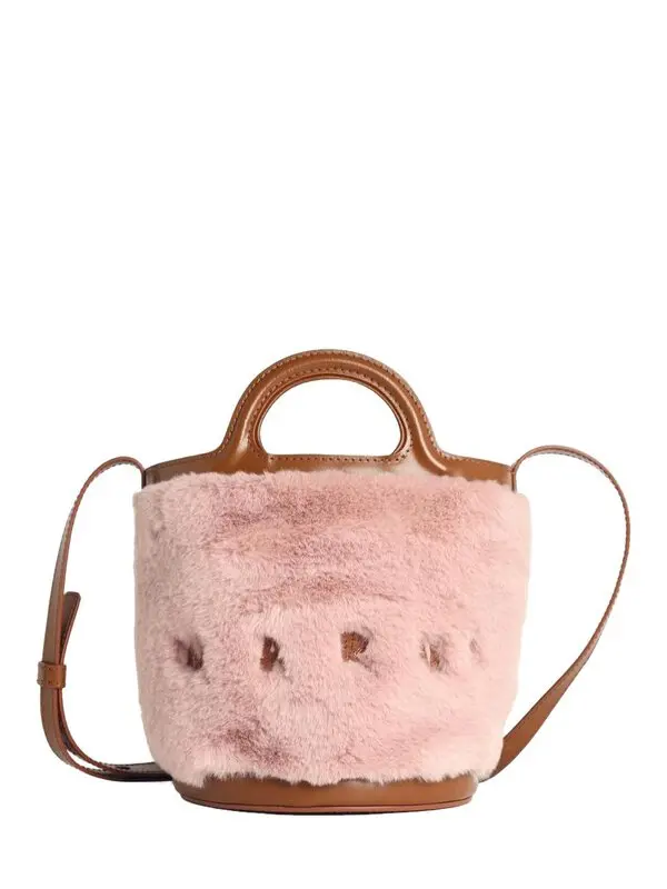 Marni Logo Detailed Faux Fur Bucket Bag - Pink