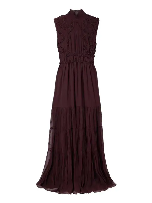 Ulla Johnson Verona Pleated Silk Crepe Dress - Wine Red