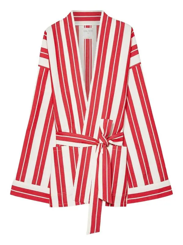 FORTE_FORTE Striped Long Sleeve Belted Jacket - Red