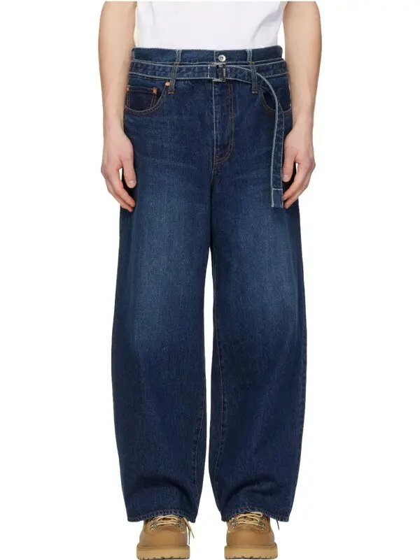 Sacai Belted Wide-leg Jeans - Blue