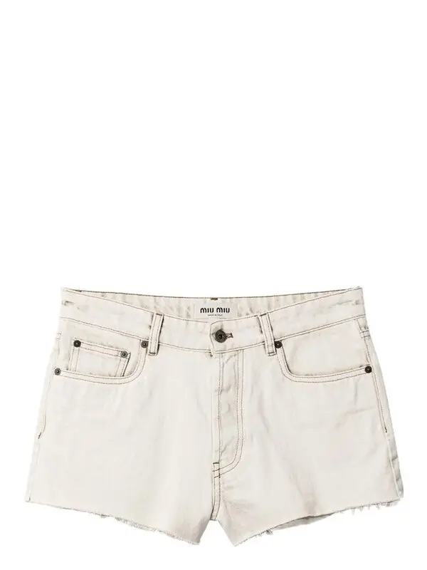 Miu Miu Logo Detailed Denim Shorts - White