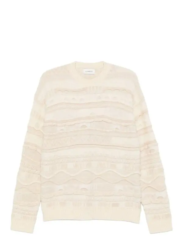 LANEUS Textured Round Neck Sweater - White