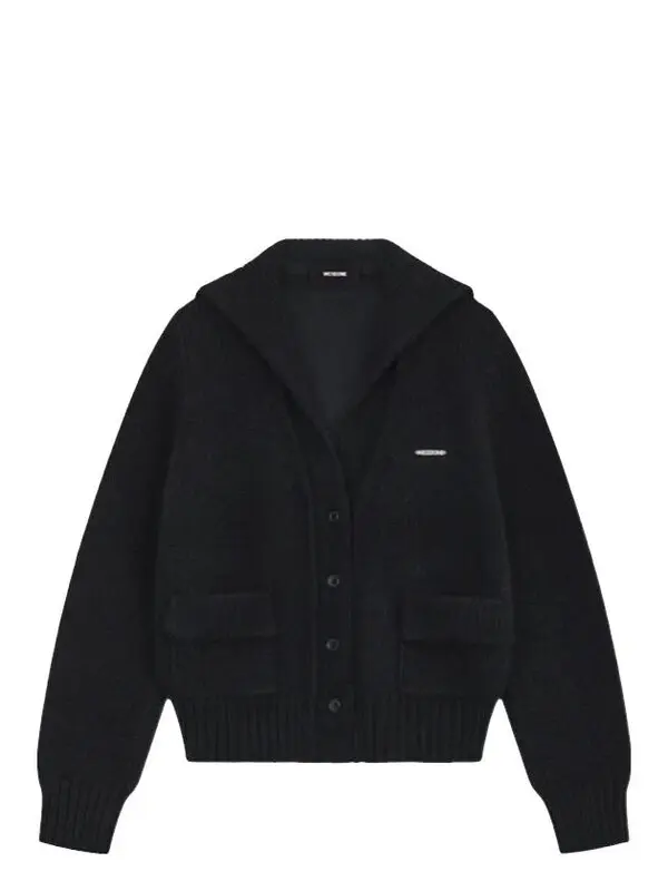We11Done Ribbed Long Sleeve Sweater With Shawl Collar - Black