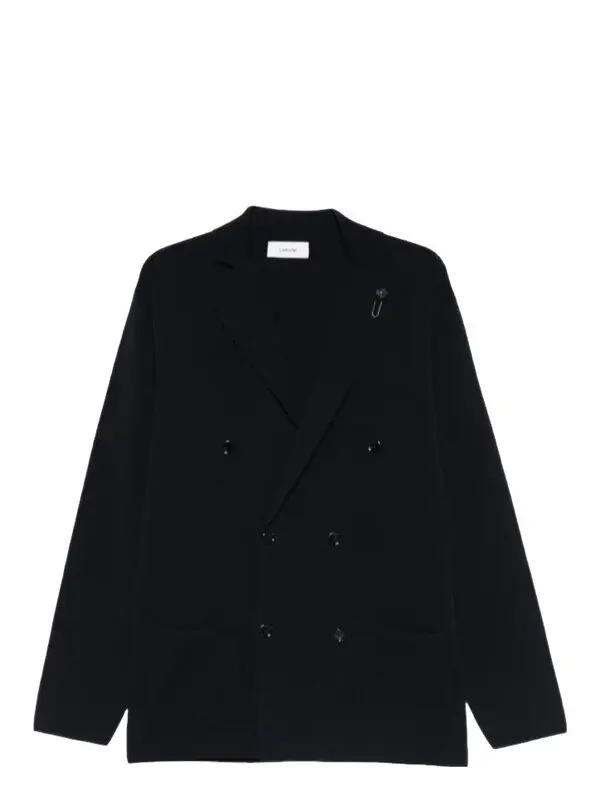 LARDINI Double-breasted Notched Lapel Cardigan With Patch Pockets - Black