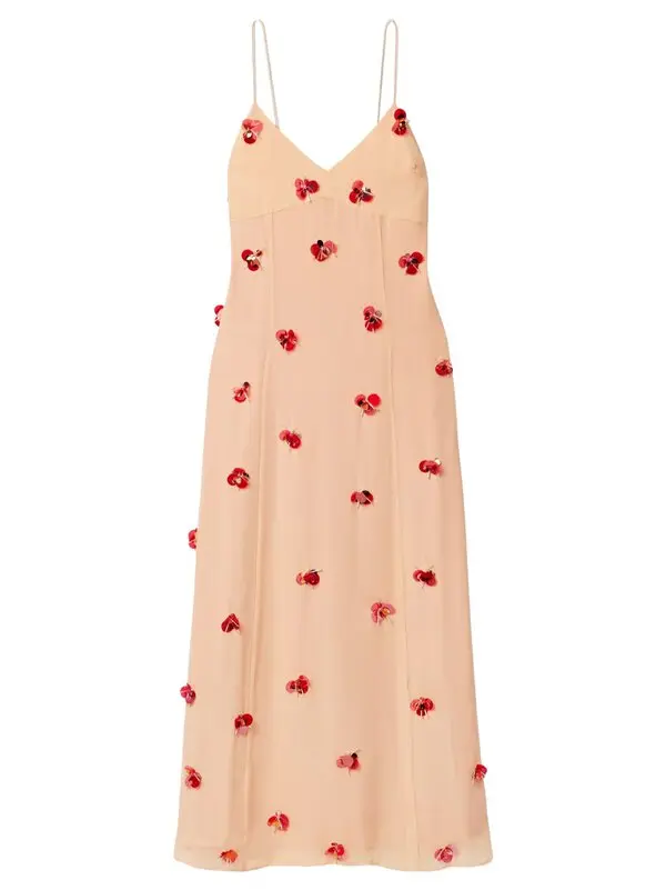 Ulla Johnson Spaghetti Strap Sequined & Beaded Dress - Peach