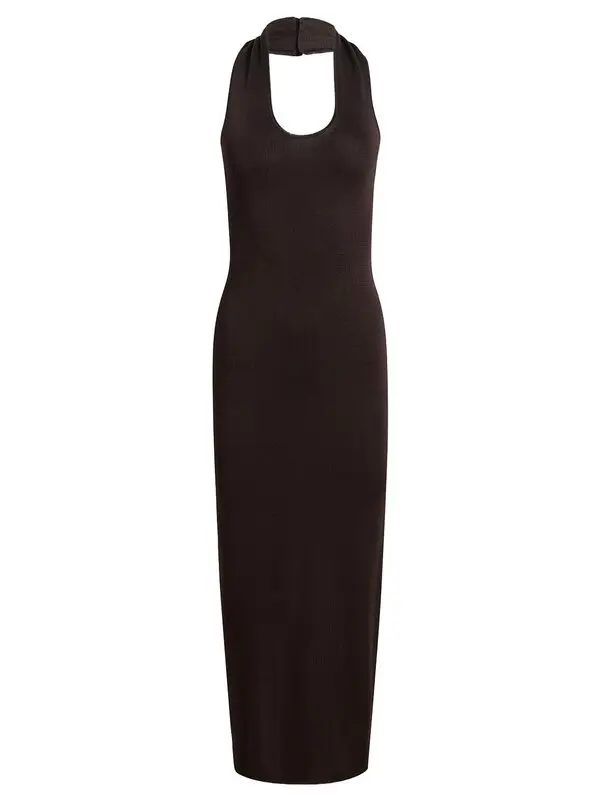 Khaite Coraline U-neck Knitted Maxi Dress - Brown