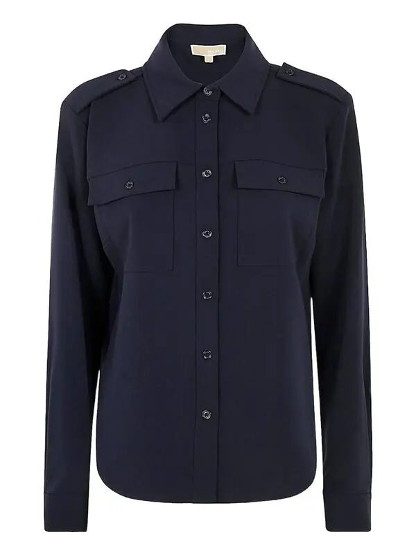 Michael Kors Crepe Utility Shirt With Button Pockets - Blue
