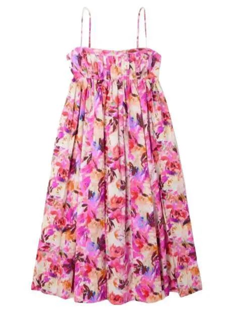 Ulla Johnson Floral Print Dress With Pleated Bust And Adjustable Straps - Pink