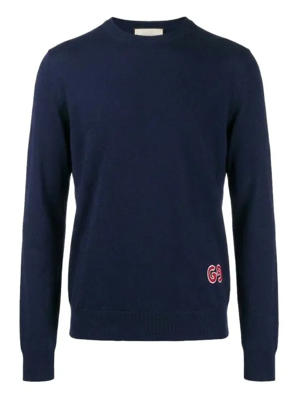 Gucci Navy Blue Gg Logo Patch Pullover - Black