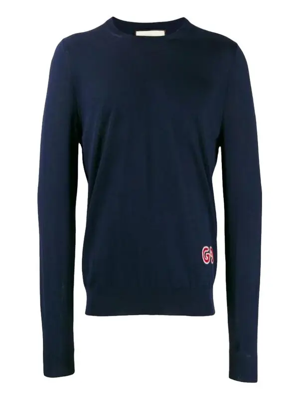 Gucci Navy Blue Gg Logo Patch Pullover - Black
