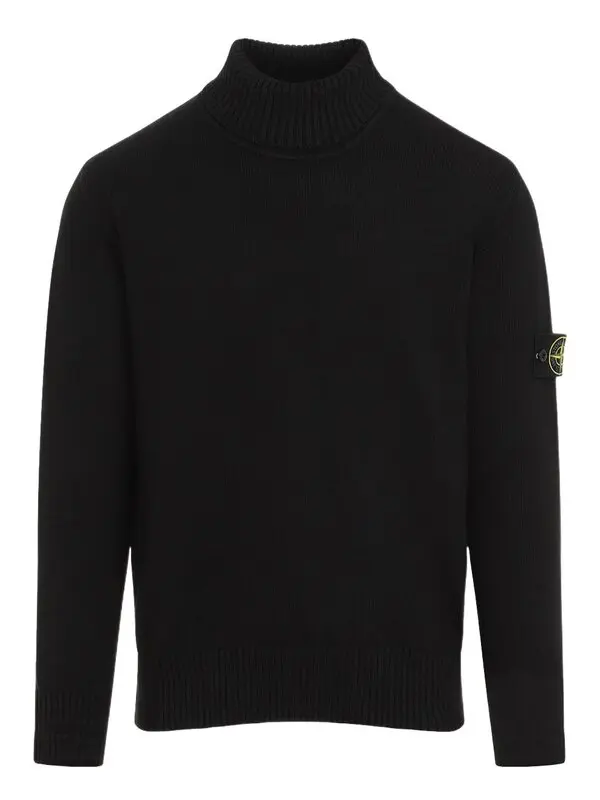 Stone Island Logo Patch Roll Neck Jumper - Black