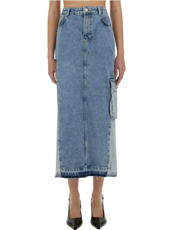 Moschino Long Denim Cargo Skirt - Gray