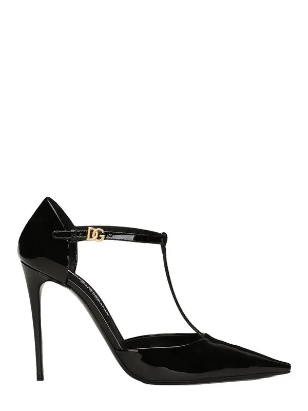 Dolce & Gabbana T-bar Pointed Toe Pumps With Buckle Ankle Strap - Black