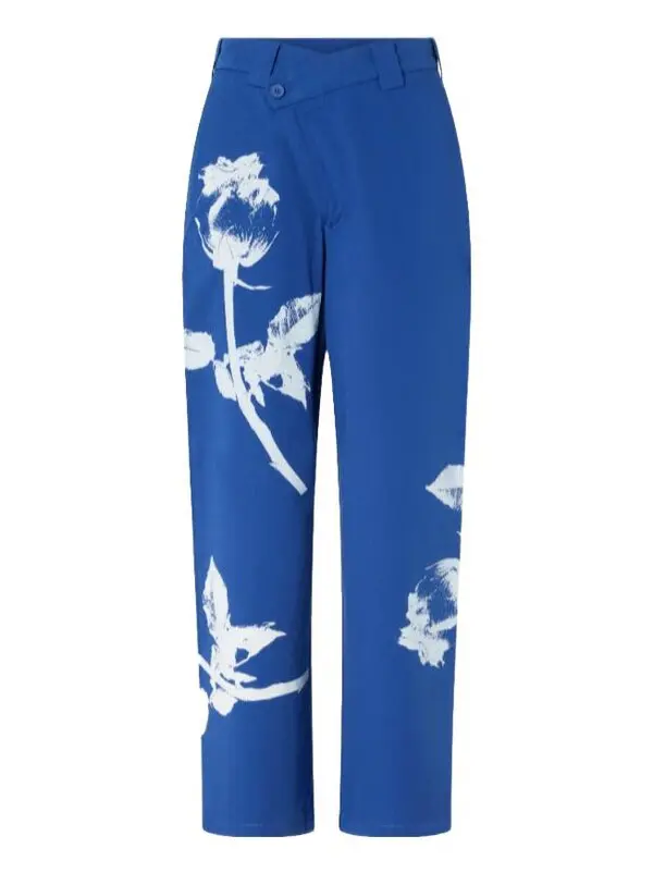 Pinko Floral Print Cotton Straight Leg Trousers - Blue
