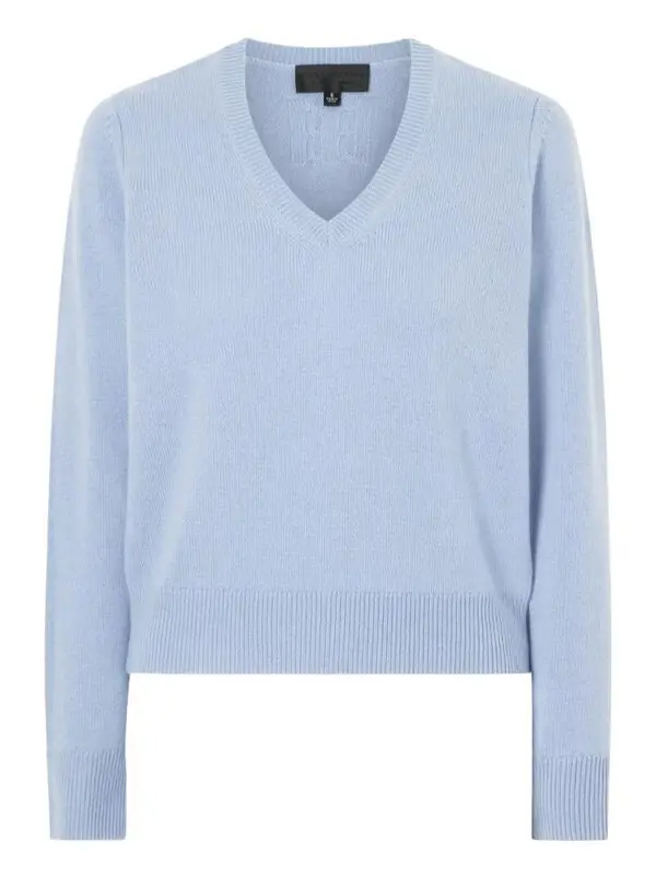 NILI LOTAN Long-sleeved V-neck Sweater With Ribbed Trim - Light Blue