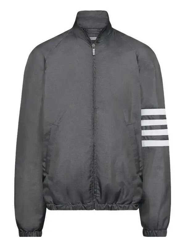 Thom Browne Zip-up Jacket With Four-bar Stripe Detail - Dark Gray