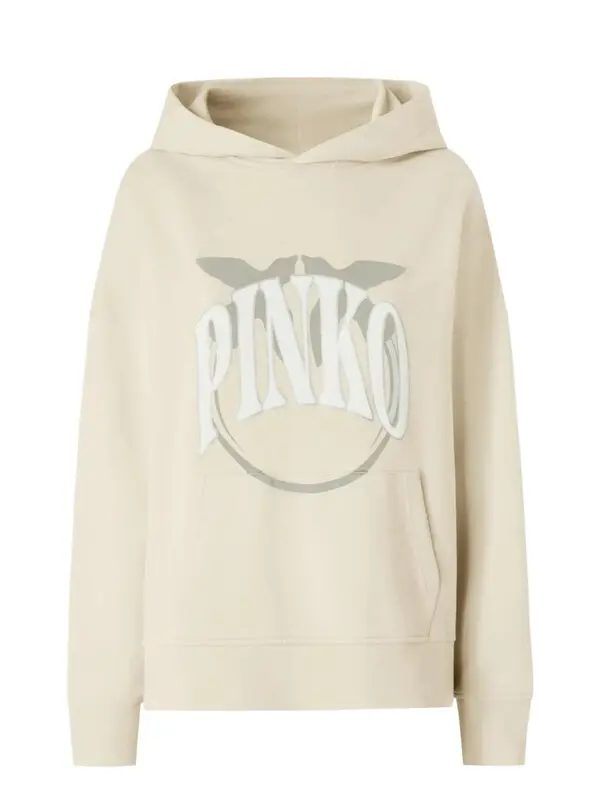 Pinko Oversized Logo Print Hoodie - Beige G. Maroso